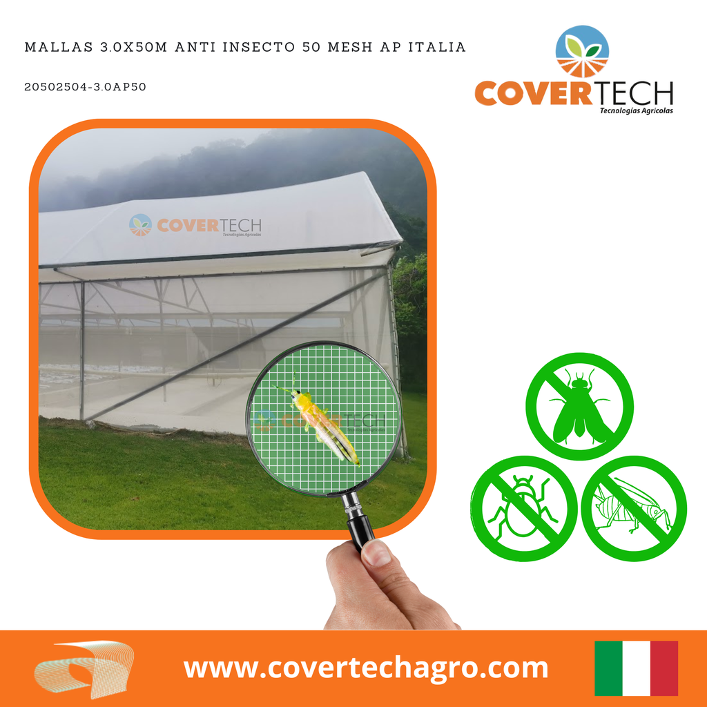 Mallas 3.0x50m Anti Insecto 50 Mesh AP Italia | Covertech